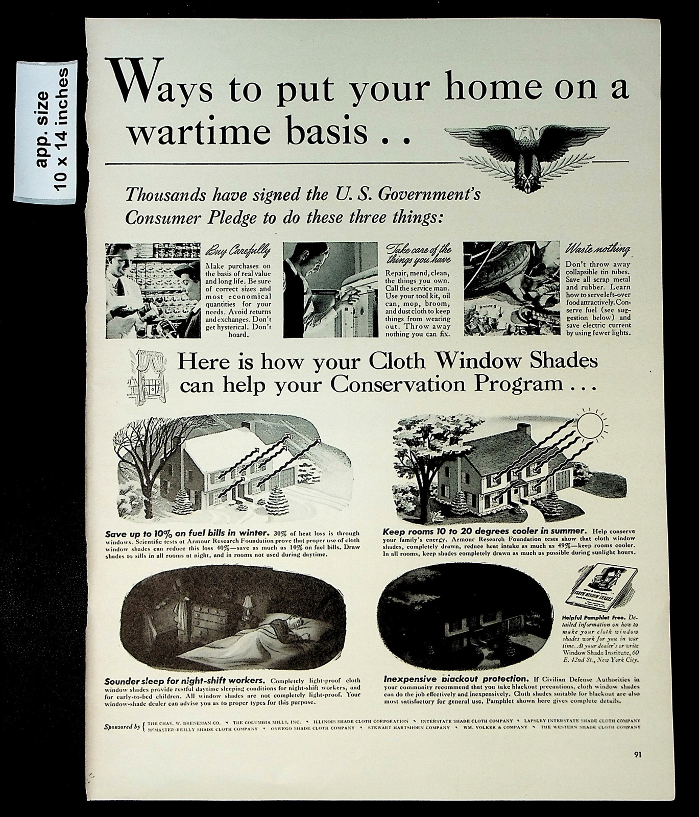 1942 Buy carefully, Waste nothing, Cloth window shades Vintage Print Ad ...