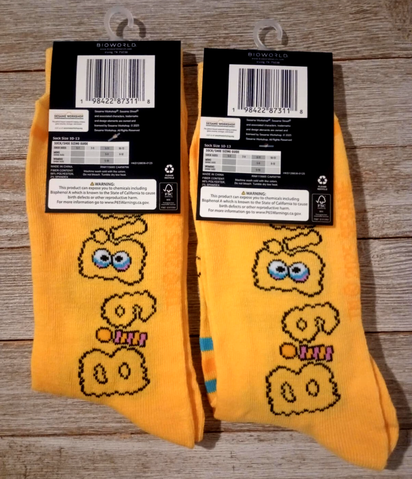 Big Bird Sesame Street Socks Cartoon Mens Crew 2 Pair Size 8-12 | eBay