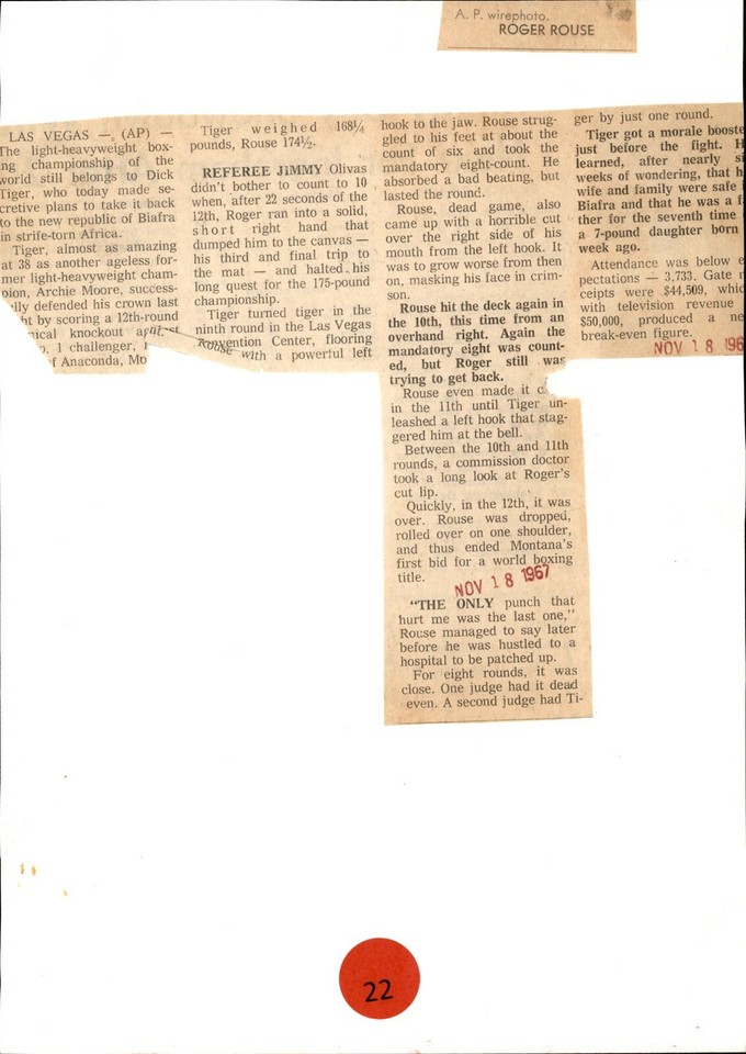 LG899 1967 AP Wire Photo ROGER ROUSE SUFFERS DEEP CUT ON MOUTH Dick ...