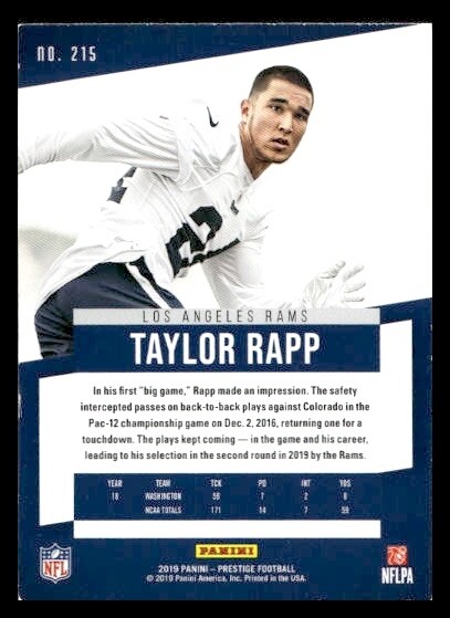 2019 Panini Prestige #215 Taylor Rapp Green Rookie Los Angeles Rams | eBay