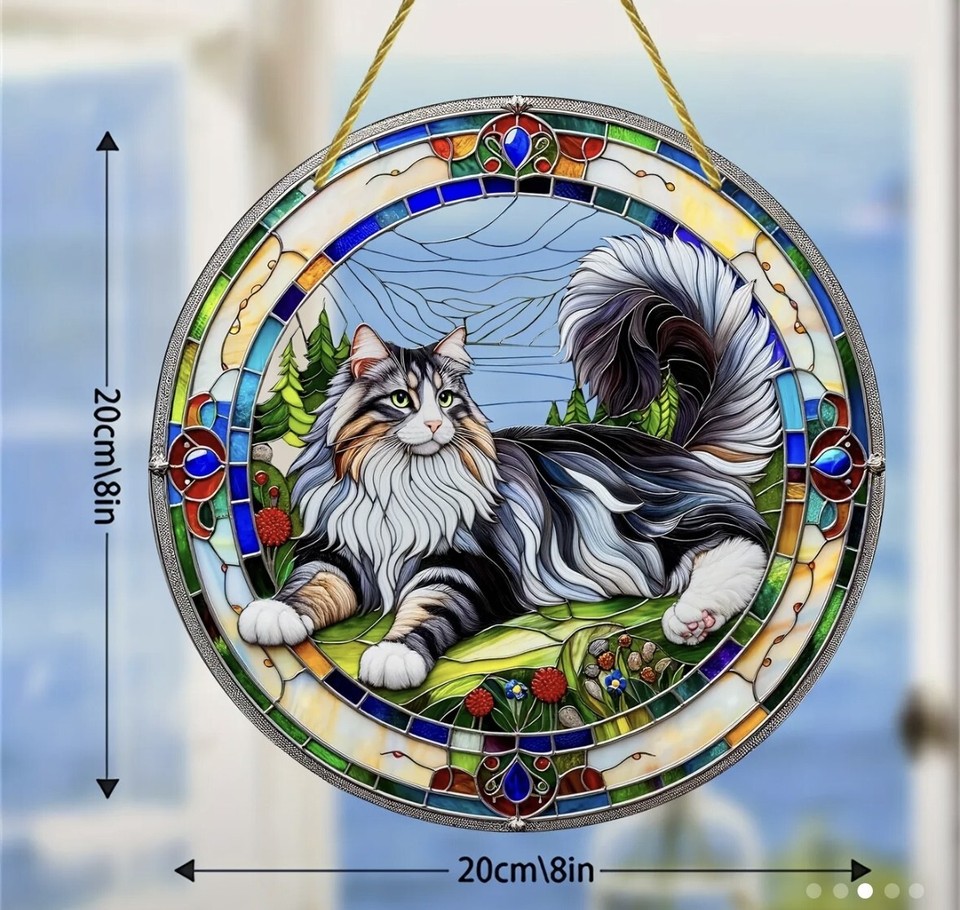 Cat- Siamese, Tuxedo, Black Sun Catcher, Stained Glass Look Acrylic 8 x ...