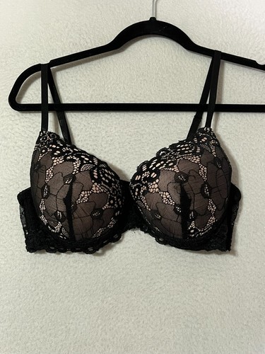 Marilyn Monroe Black Padded Push Up Bra Underwired Lace Overlay Womens ...