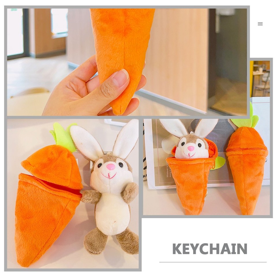 Cartoon Keychain Hanging Hide Bunny Charm Pendant Stuffed Rabbit Carrot ...