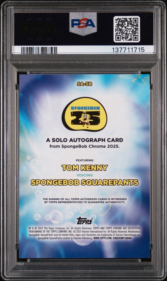2025 Chrome SpongeBob Tom Kenny Solo Autograph Near Mint PSA 7 | eBay