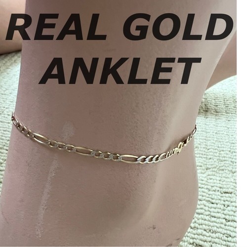 REAL 10K YELLOW & WHITE DIAMOND CUT FIGARO CHAIN ANKLET 9 INCHES LONG | eBay