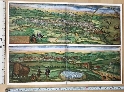 Old Antique Map Barcelona, Ecija Spain: 1567 Braun & Hogenberg REPRINT ...