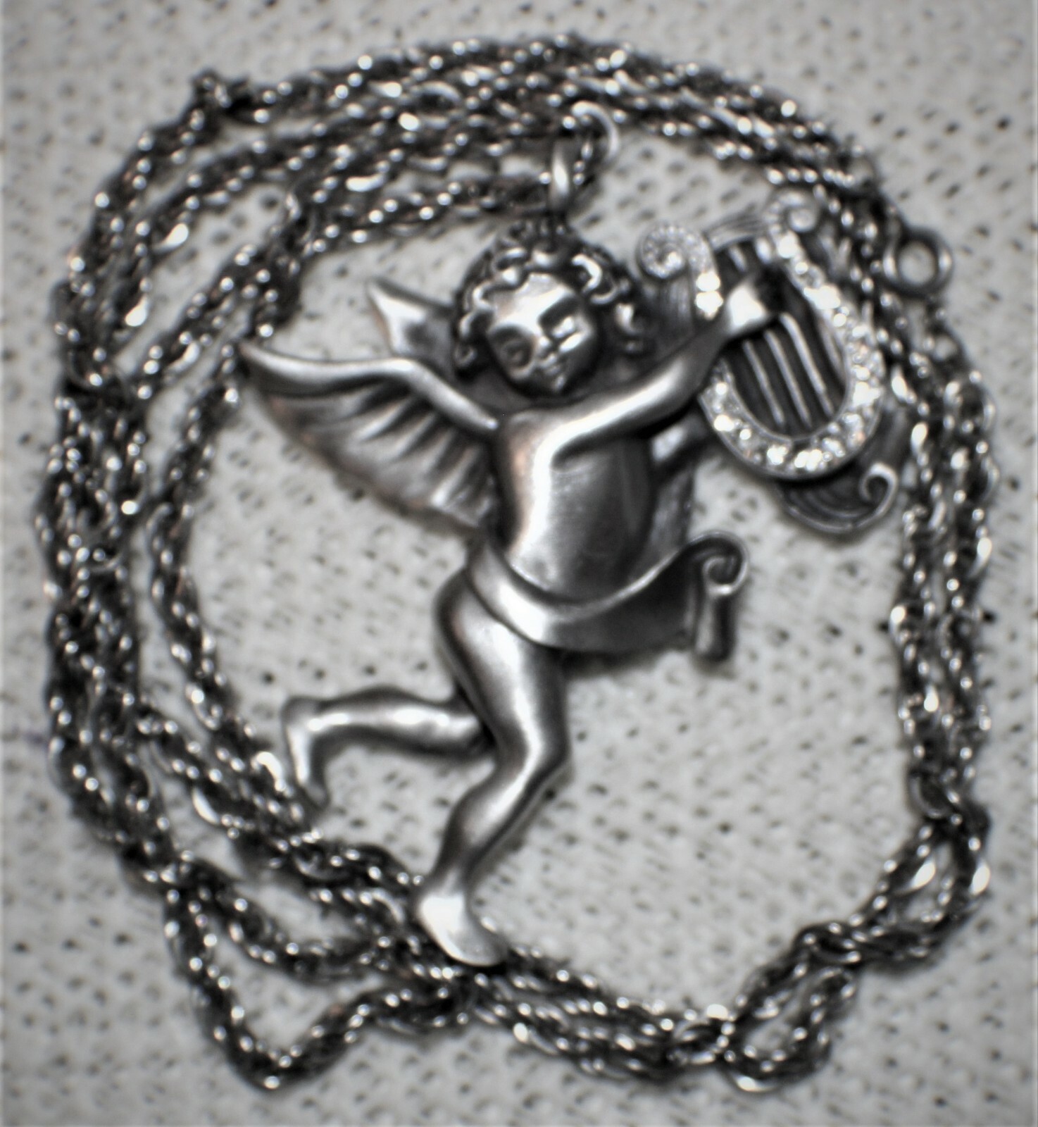 Handcrafted Pewter Angel/Harp Crystal Pendent 3" X 2" 26" Chain USA ...