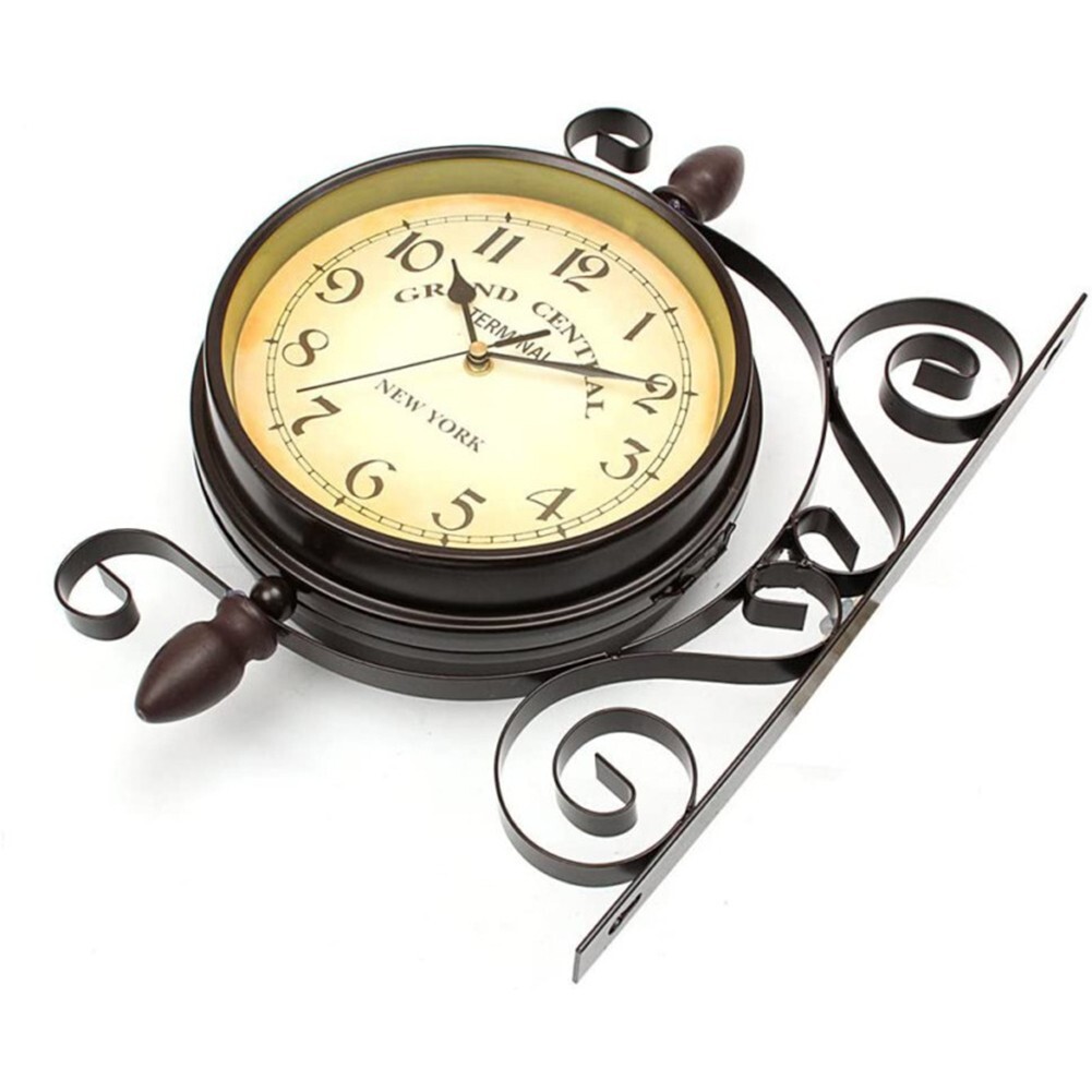 Vintage Double Sided Wall Clock Wrought Iron-Train Grand Station Style ...