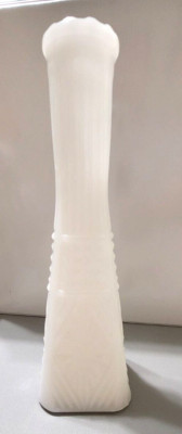 Vintage 9 in Milk Glass Square Bottom Round Top Multi Pattern Bud Base ...