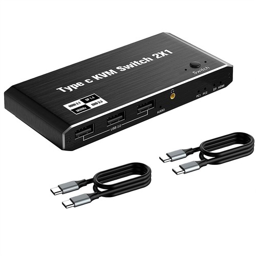 2x1 8K USB C KVM Switch 3.5mm 100W PD Charge Type C KVM Switch ...