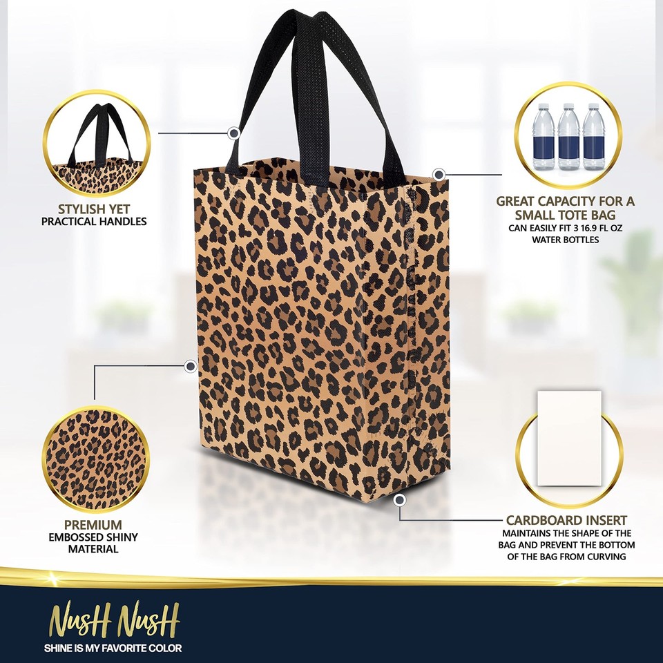 Leopard Reusable Cheetah Gift Bags Set Of 12 With Handles Animal Print ...