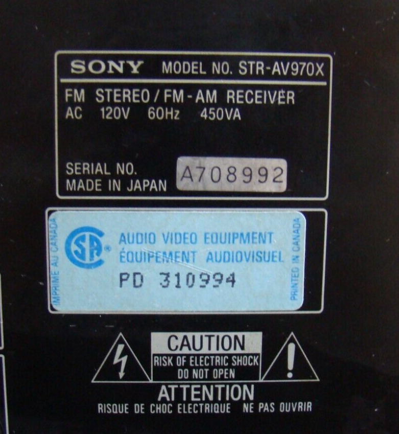 SONY STR-AV970X FM Stereo / FM-AM Receiver Dolby Audio Video Control ...