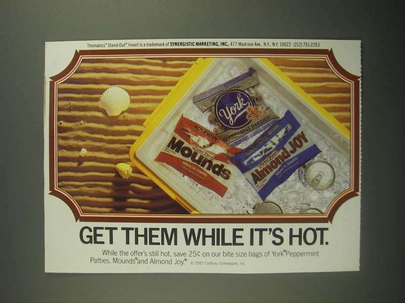 1987 York Peppermint Patties, Mounds and Almond Joy Ad - Get Them While ...