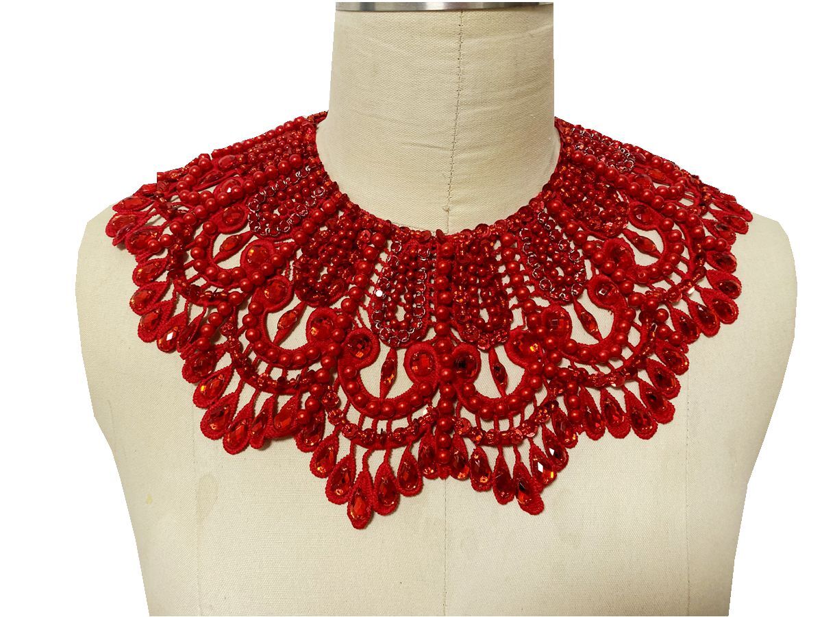 Rhinestone Beaded Neck Trim Patch Neckline Collar Sewing Applique ...