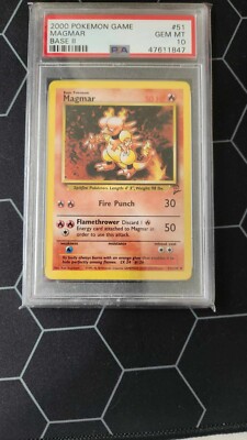 Pokemon Card PSA 10 Magmar Base Set 2 51/130 Vintage Original WOTC Game ...