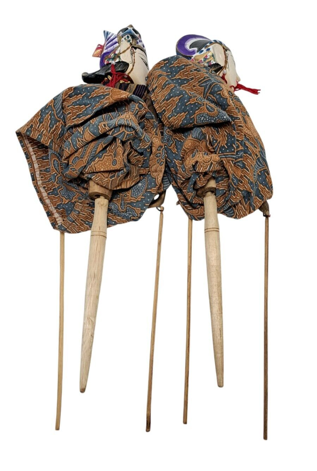 2 Indonesian Wayang Golek Rod Puppets Java Carved Wooden Dolls Couple ...