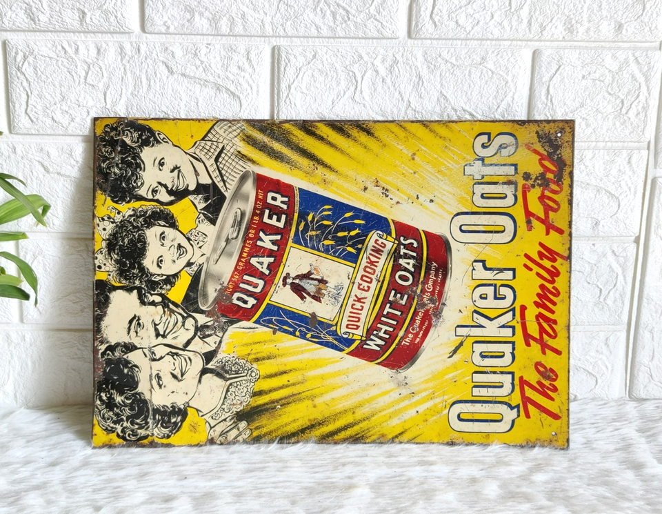 1940s Vintage Quaker Oats Tin Sign Board Advertisement Rare Memorabilia ...