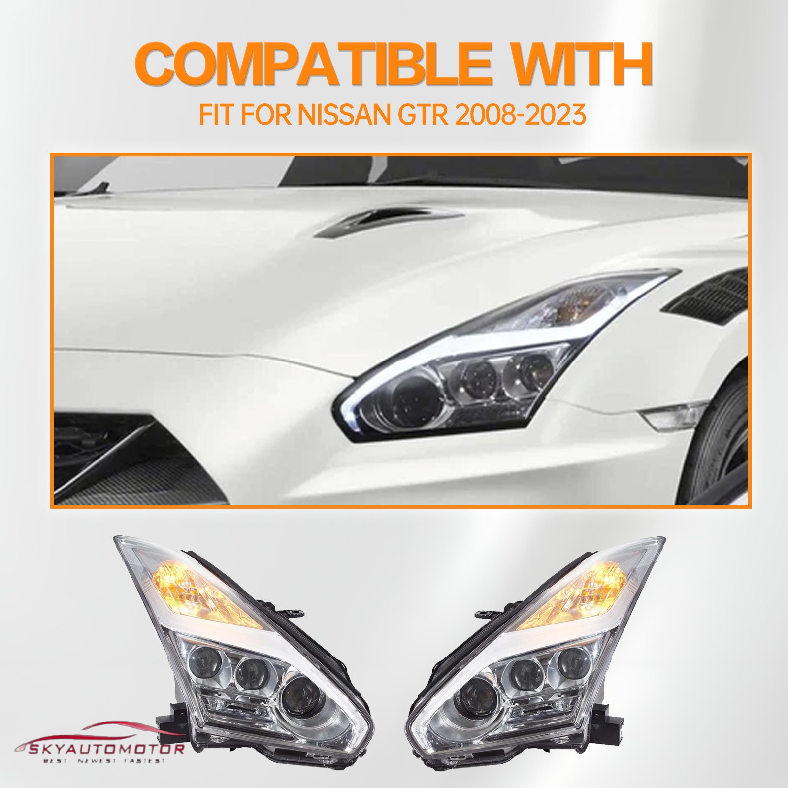 For 2009-25 Nissan GTR R35 LED DRL Headlights Upgrade 09-16 to 17 ...