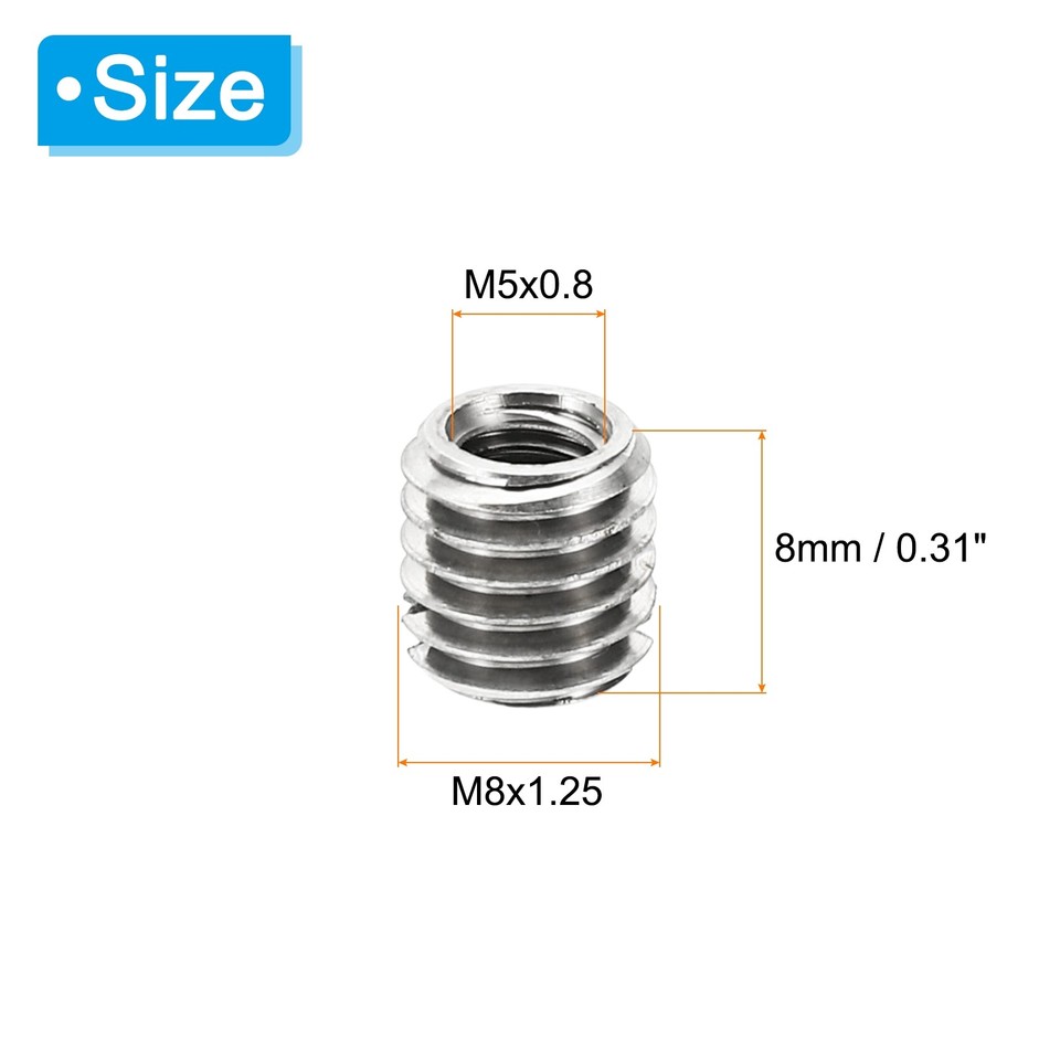 Thread Adapter Sleeve Reducing Nut Insert 20pcs M8x1.25 Male M5x0.8 ...