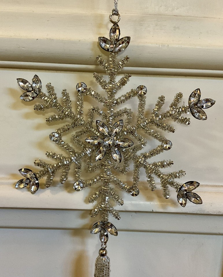 Rhinestone Jeweled Beaded Metal 7” Snowflake Christmas Ornament W ...