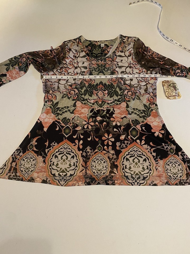 One World Top Womens 1X Greens Pinks Embellished Tunic Length NWT | eBay