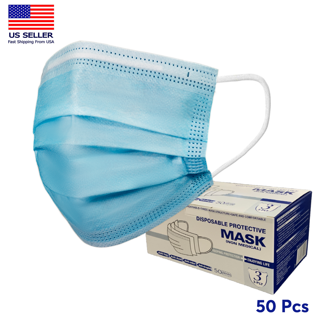 50 PCS Disposable 3-Ply Non-Medical Face Masks | eBay