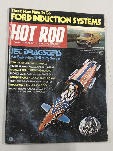 Hot Rod Mag February 1975 Jet Dragsters/Ford Vans/Honda Drag Bike ...