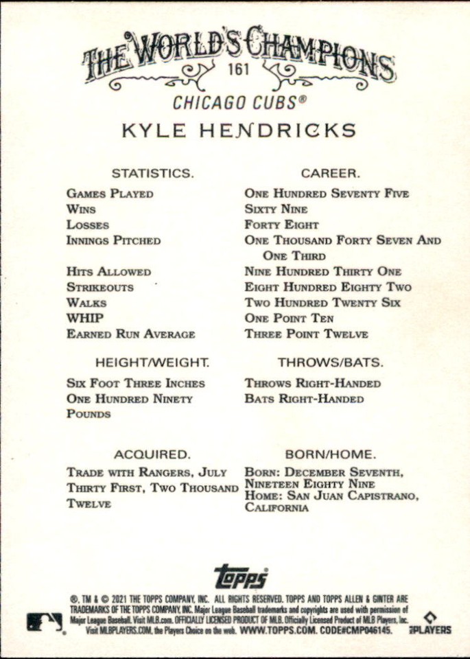 2021 ALLEN AND GINTER #161 KYLE HENDRICKS CUBS | eBay