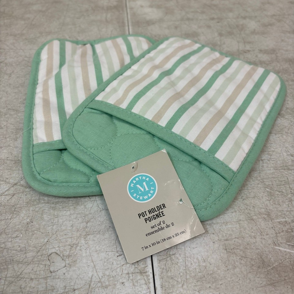 2-Pack Martha Stewart Daisy Stripe Pot Holder Set, Green, 7"x10" Each ...