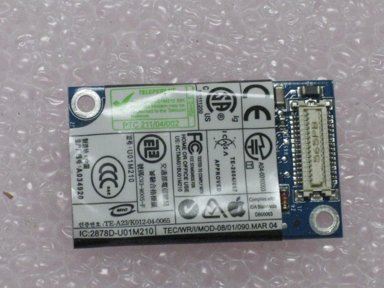 Apple PowerBook G4 A1106 56K Dial Up Modem W/Cable 2878D-U01M210 | eBay