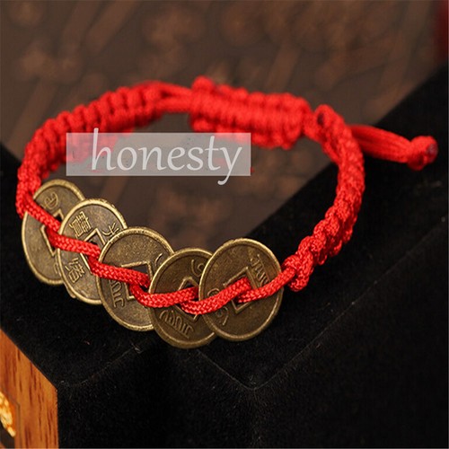 Fashion Chinese Feng Shui Red String Lucky Coin Adjustable Bracelet ...