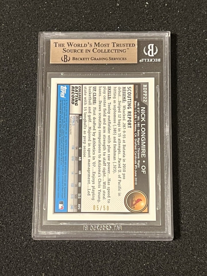 Nick Longmire 2010 Bowman Chrome Draft Gold Refractor /50 BGS 9.5 ...