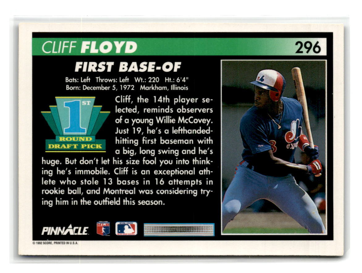 1992- Pinnacle-#296-Cliff Floyd RC-Montreal Expos | eBay