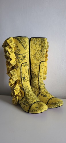 Rare Vintage Pair Of Irregular Choice Yellow Floral Mid Calf Boots Size ...