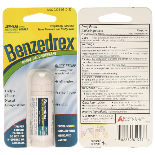 Benzedrex Nasal Decongestant Inhaler with Medicated Vapors Quick Relief ...