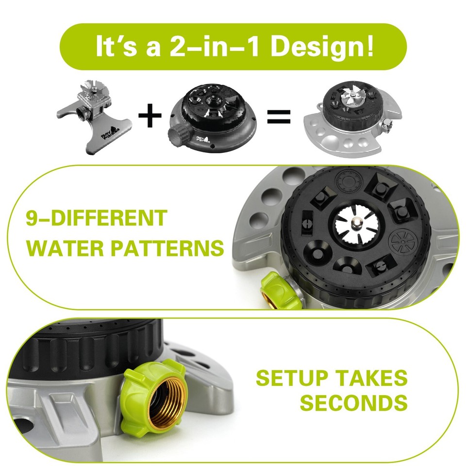 Adjustable Turret Metal Sprinkler, 9 Mode Fixed Lawn Sprinkler for Yard ...