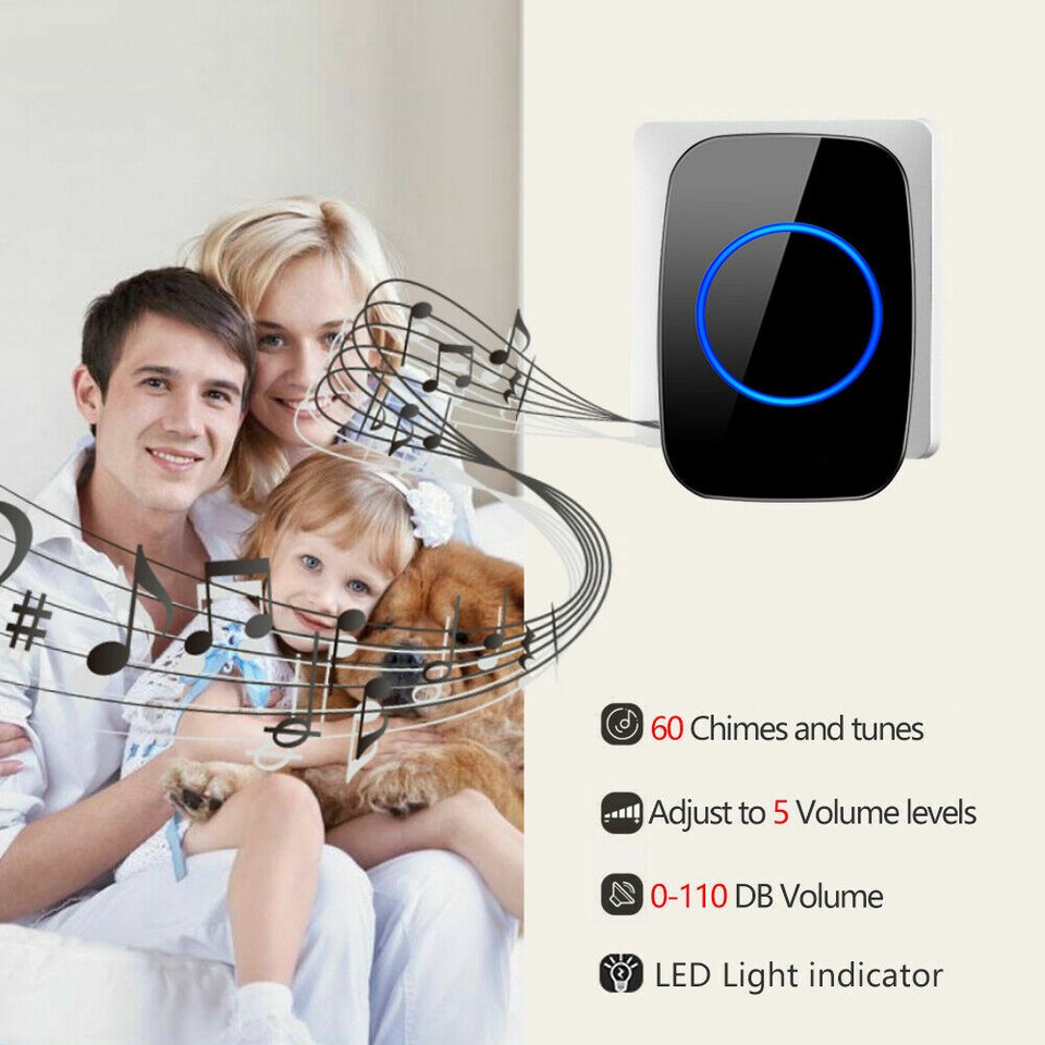 Wireless Doorbell Chime Waterproof Plugin Receiver Adjustable Volume ...