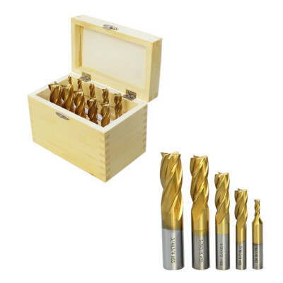 10 PC HSS 4 Flute HSS End Mill Set 3/16 - 3/4" Tin Coated | eBay