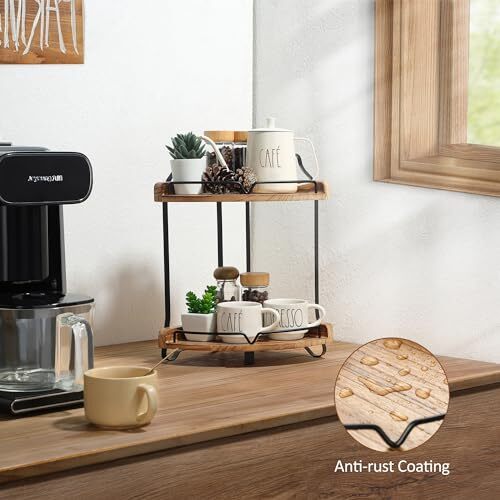 2 Tier Bathroom Countertop Organizer, Wood Corner Bathroom Counter ...