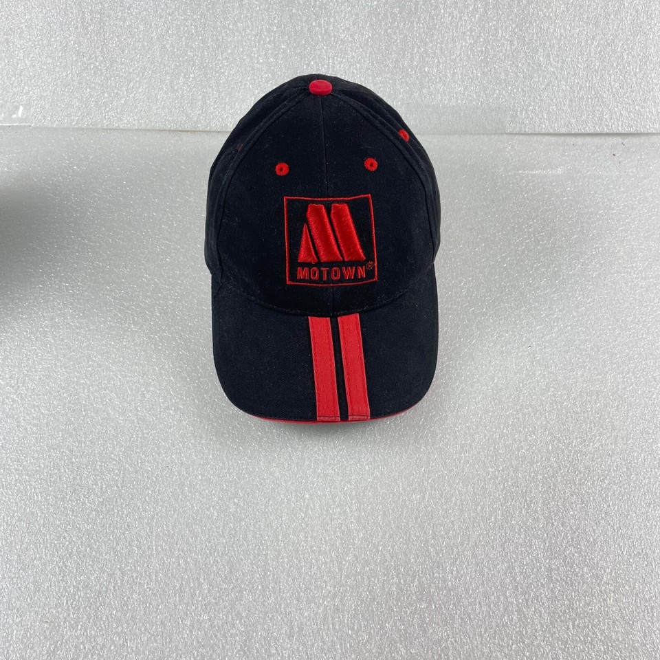 MOTOWN Black & Red embroidered logo hat cap hook & loop strap one-size ...
