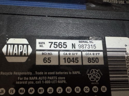NAPA The Legend Battery No. 7565 N BCI 65 Ca 1045 CCA 850 Truck Car RV ...