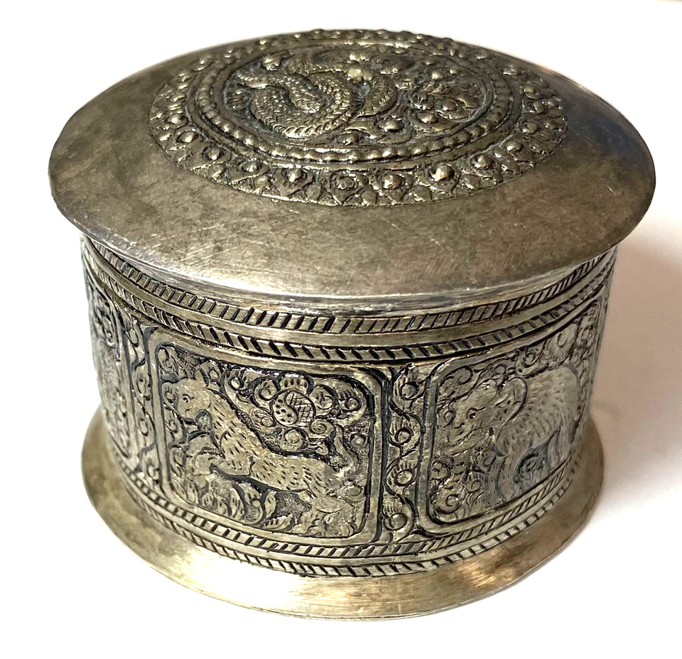 Solid Silver Indian Snake Elephant Round Silver Box 55mm x 41mm | eBay
