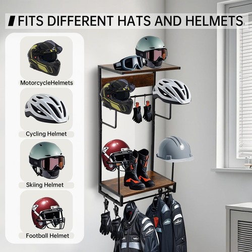 Motorcycle Helmet Rack, Wall Mount with 4 Glove Chips, 10 Hooks and ...