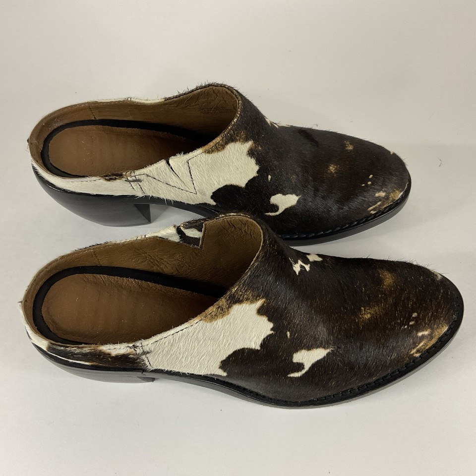 Frye Women's Cowhide Hair Leather Slip On Heel Mule Clog Western Size ...