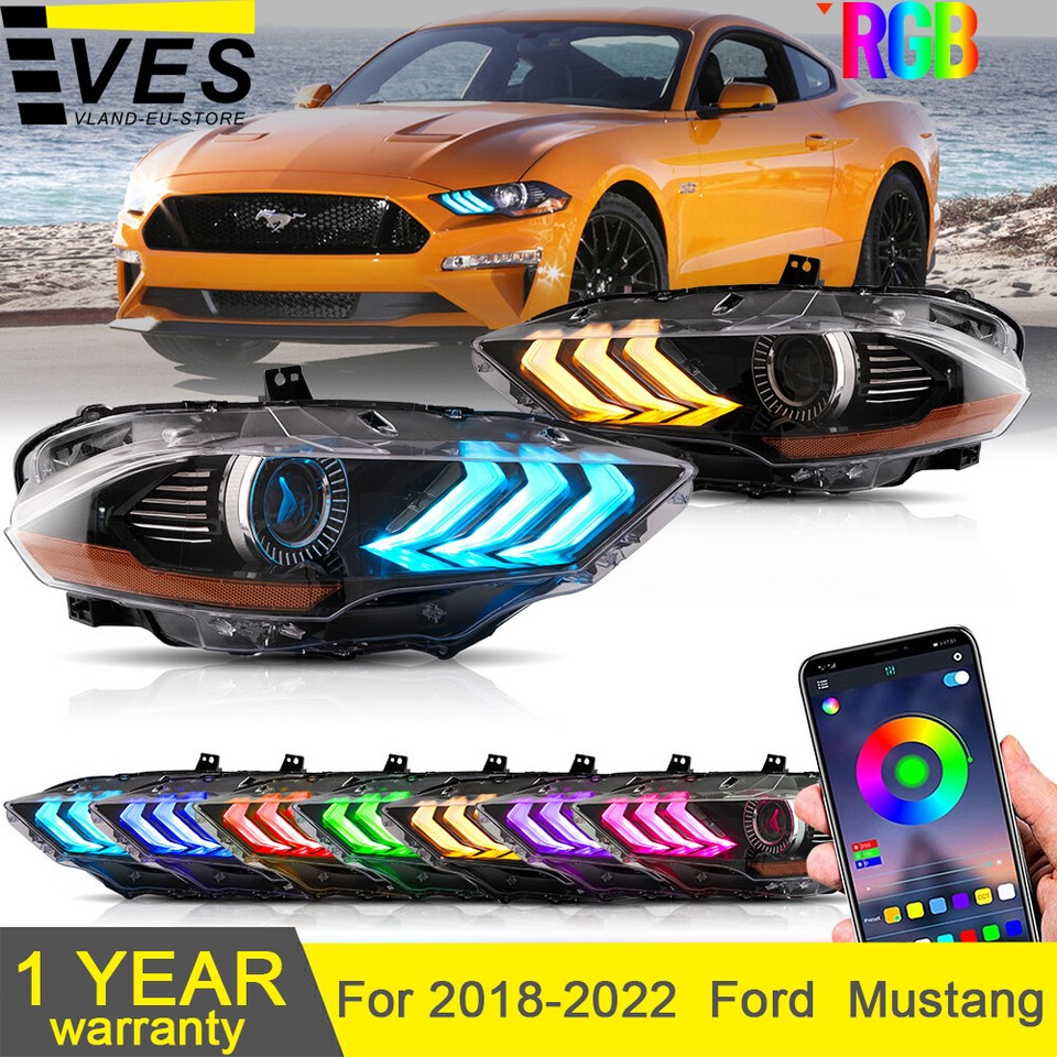 For 2018-2022 Ford Mustang RGB LED New Style Headlights DRL Front Lamps ...