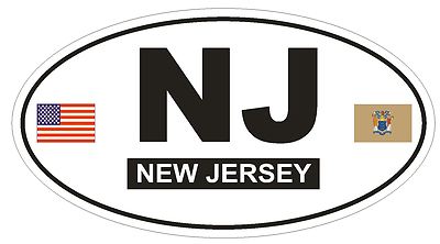 NJ New Jersey Oval Bumper Sticker or Helmet Sticker D784 Euro Oval with ...