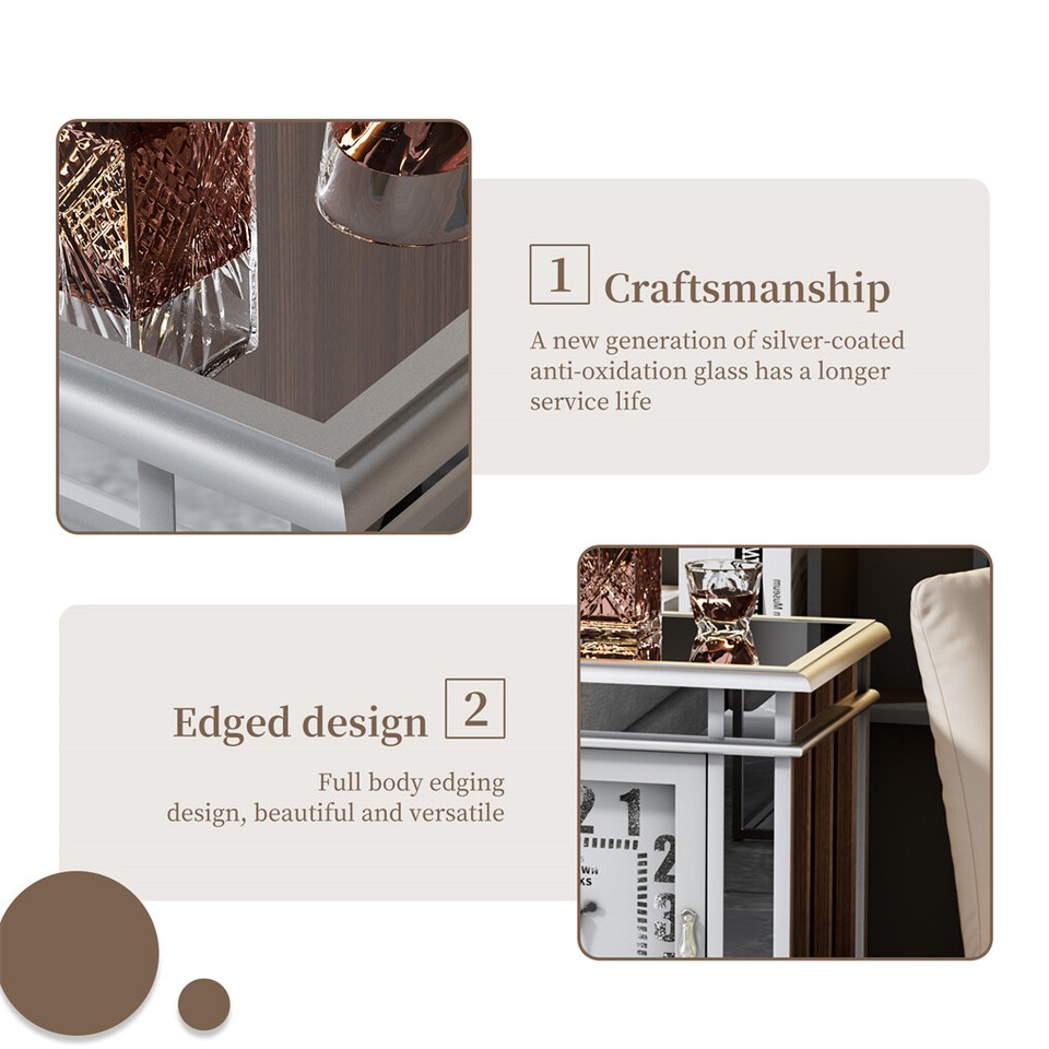 Luxury Silver Side Table Clock Mirrored Coffee Table Glass Top Living Room Decor | eBay