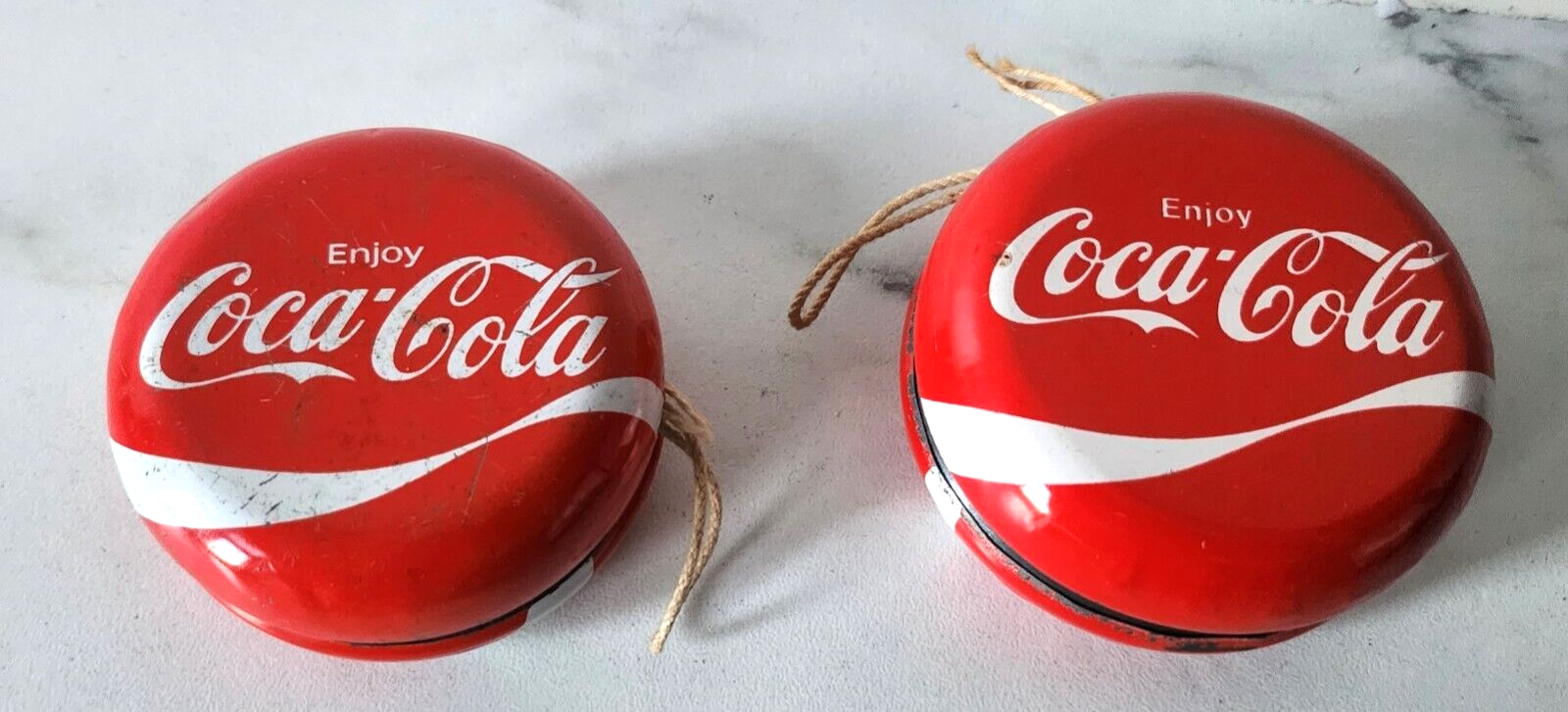 Coca Cola YOYOS YO-YO VINTAGE UNIQUE TIN COCA COLA YOYO BIG AND SMALL ...