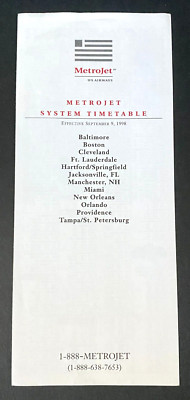 MetroJet System Timetable Effective September 9, 1998 | eBay