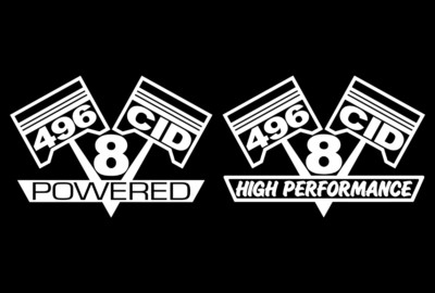 2 V8 496 CID ENGINE HIGH PERFORMANCE POWERED PISTON DECALS 454 STROKER ...